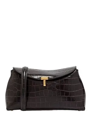 TOTEME T-lock Crocodile-embossed Leather Clutch - Dark Brown