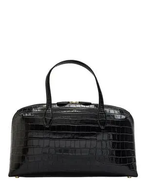TOTEME Lounge Medium Crocodile-effect Leather Top Handle Bag - Black