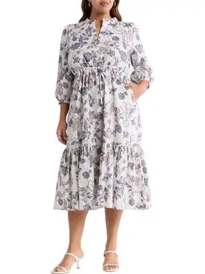 SUGARLIPS Floral Split Neck Midi Dress
