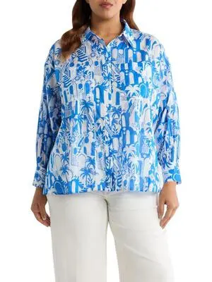 SUGARLIPS Nala Regie Printed Cotton Button-up Shirt - White-blue