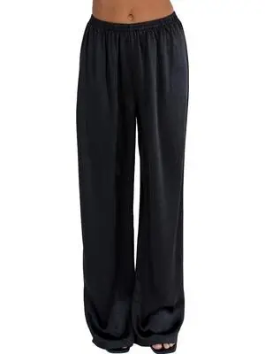 Princess Polly Nixie Wide Leg Satin Pants - Black