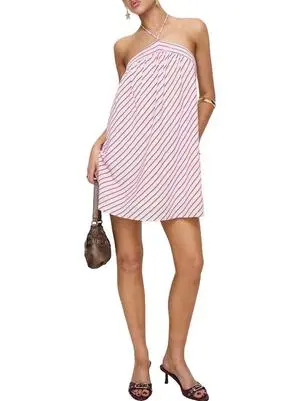 Princess Polly Moonlit Stripe Halter Mini Dress - Pink Stripe