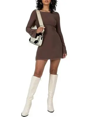 Princess Polly Lukea Long Sleeve Mesh Mini Dress - Brown