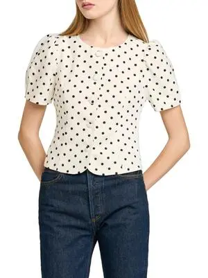 WAYF Blair Polka Dot Button-up Top - Ivory Polka Dot