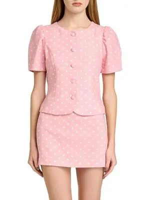 WAYF Blair Polka Dot Button-up Top - Pink Polka Dot