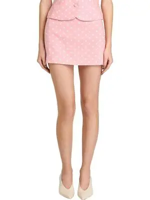 WAYF Linen-blend Miniskirt - Pink Polka Dot