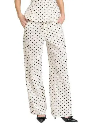 WAYF Lilah Polka Dot Wide Leg Pants - Ivory Polka Dot