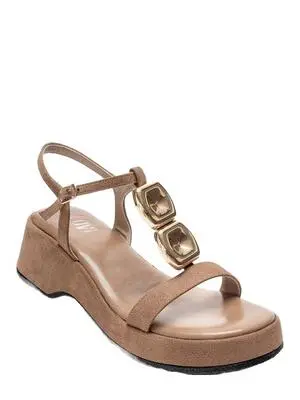 PROLOGUE SHOES Platform Sandal Beige Suede