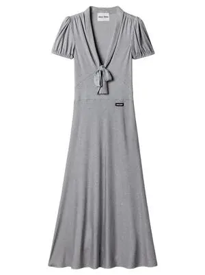Miu Miu Tie-neck Midi Dress - Grey