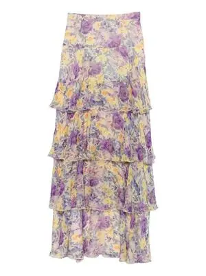 Valentino Garavani Floral Tiered Maxi Skirt - Purple