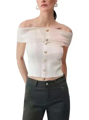 LIU JO Bardot-Neck Ribbed Knit Top