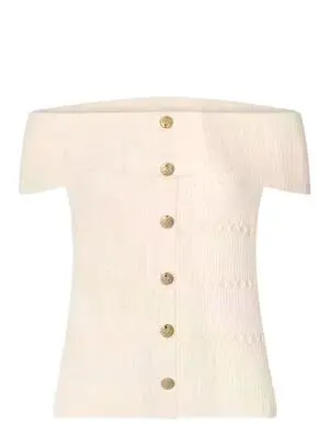 Liu Jo Bardot-Neck Ribbed Knit Top Neutrals