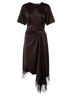 Staud Sonoma Lace-trimmed Silk-blend Midi Dress - Brown