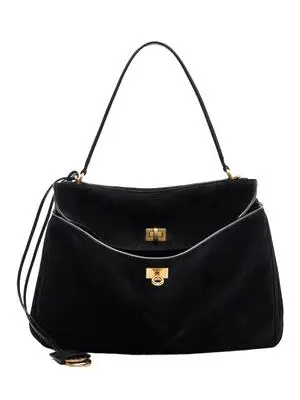 Balenciaga Medium Suede Shoulder Bag - Black