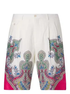 Etro Paisley Linen Bermuda Shorts - White