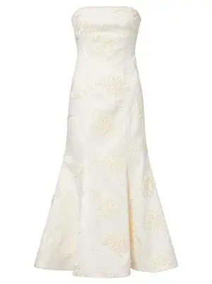 ROTATE BY BIRGER CHRISTENSEN Floral-appliqué Satin Midi Dress - White