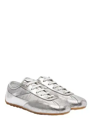 Alexander McQueen Boxe Metallic Leather Sneakers - Silver