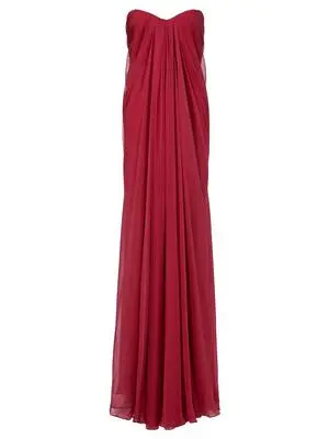 Alexander McQueen Draped Silk Chiffon Bustier Gown - Pink