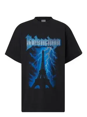 Balenciaga Printed Cotton Jersey T-shirt - Black
