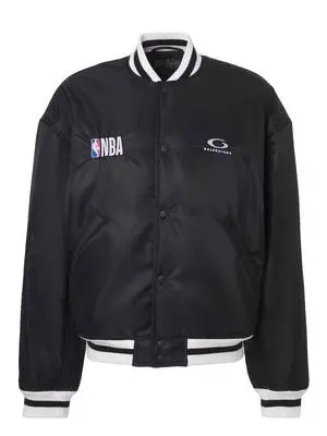 Balenciaga X Nba Logo Satin Bomber Jacket - Black