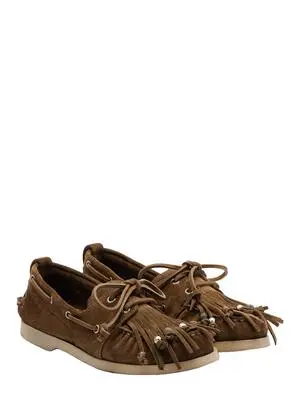 GOLDEN GOOSE Cruise Beaded Suede Boat Shoes - Brown