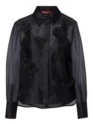 Max Mara Agi Embellished Floral-appliqué Silk Blouse - Black