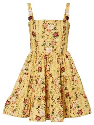 Agua Bendita Lima Floral Cotton Minidress - Yellow