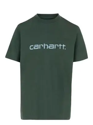 Carhartt Work In Progress Short Sleeves "script" Organic Cotton T-shirt - Blue
