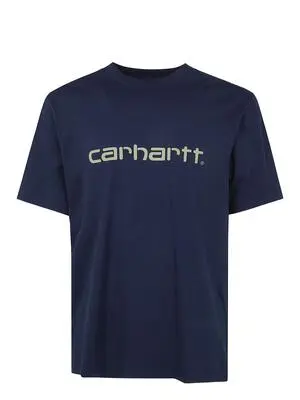 Carhartt Work In Progress Short Sleeves "script" Organic Cotton T-shirt - Blue
