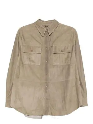 Brunello Cucinelli Leather Button-Up Shirt Brown