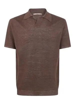 NUUR Short Sleeved Polo Neck Piquet Stitch T-shirt - Brown