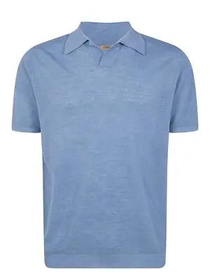 NUUR Short Sleeved Polo Neck Piquet Stitch T-shirt - Blue