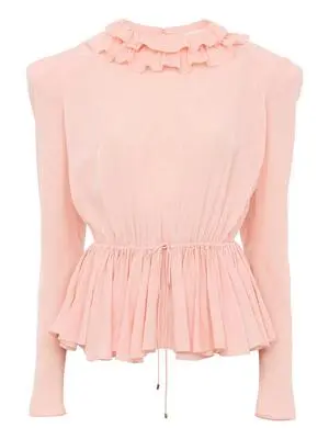 Chloé Jacquard Ruffle Top - Tan Rose