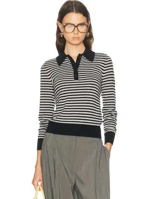 NILI LOTAN Prescott Stripe Polo Knit Top - Dark Navy & Grey Stripe
