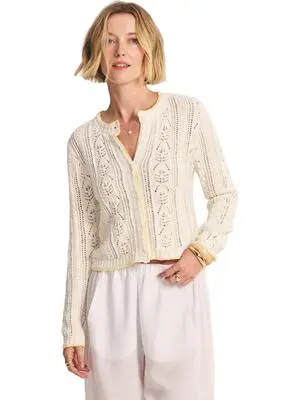 Velvet By Graham & Spencer Pointelle Cotton-blend Cardigan - Neutral