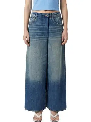 R13 Nico Wrap Palazzo Cotton Denim Jeans - Blue