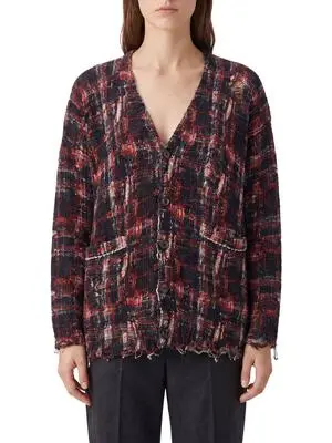 R13 Distressed Knit Cardigan - Red