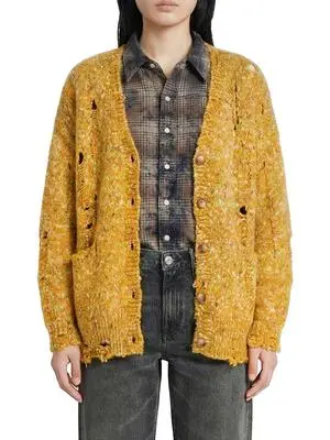R13 Alpaca Wool Blend Distressed Cardigan - Yellow