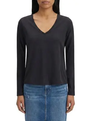 JAMES PERSE Long Sleeve V-neck Cotton T-shirt - Black