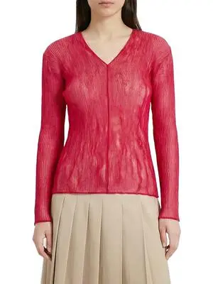 Issey Miyake Issey Miyake V-Neck Jersey Top Fuchsia