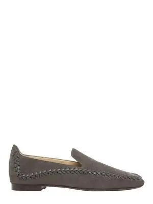 Giorgio Armani Suede Loafers With Woven Stitching - Grey