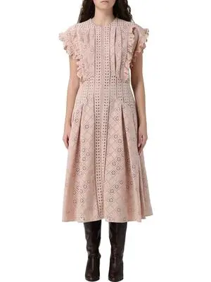 Alberta Ferretti Broderie Anglaise Midi Dress - Beige