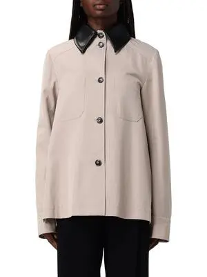 Sportmax Cotton Blend Shirt Jacket With Leather Collar - Beige