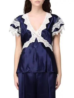 Alberta Ferretti Satin Blouse With Lace Inserts - Blue