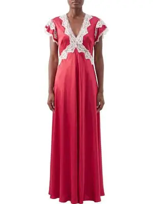 Alberta Ferretti Alberta Ferretti Long Satin Dress With Lace Inserts Multicolor