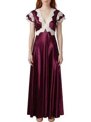 Alberta Ferretti Alberta Ferretti Lace Trimmed Maxi Dress Violet