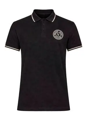 Versace Logo-embroidery Ribbed-trims Polo Shirt - Black