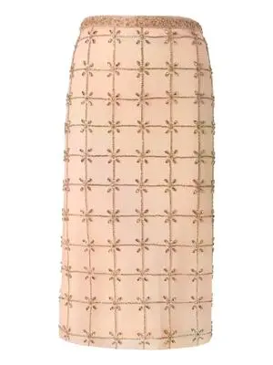 Pinko PINKO Crystal-Embellished Tulle Midi Skirt Neutrals