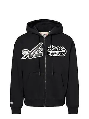 AVIREX Script-appliqué Zip-up Cotton-jersey Hoody - Black
