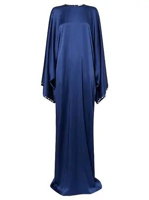 Stella McCartney Pearl-Embellished Satin Maxi Gown Navy